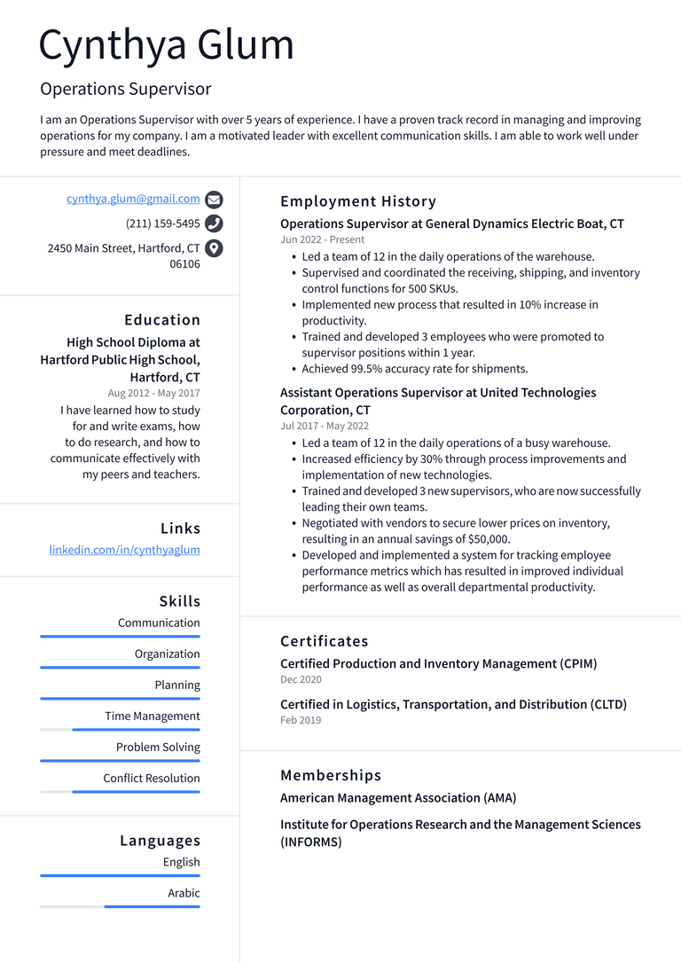 Operations Manager Resume Example and Writing Guide