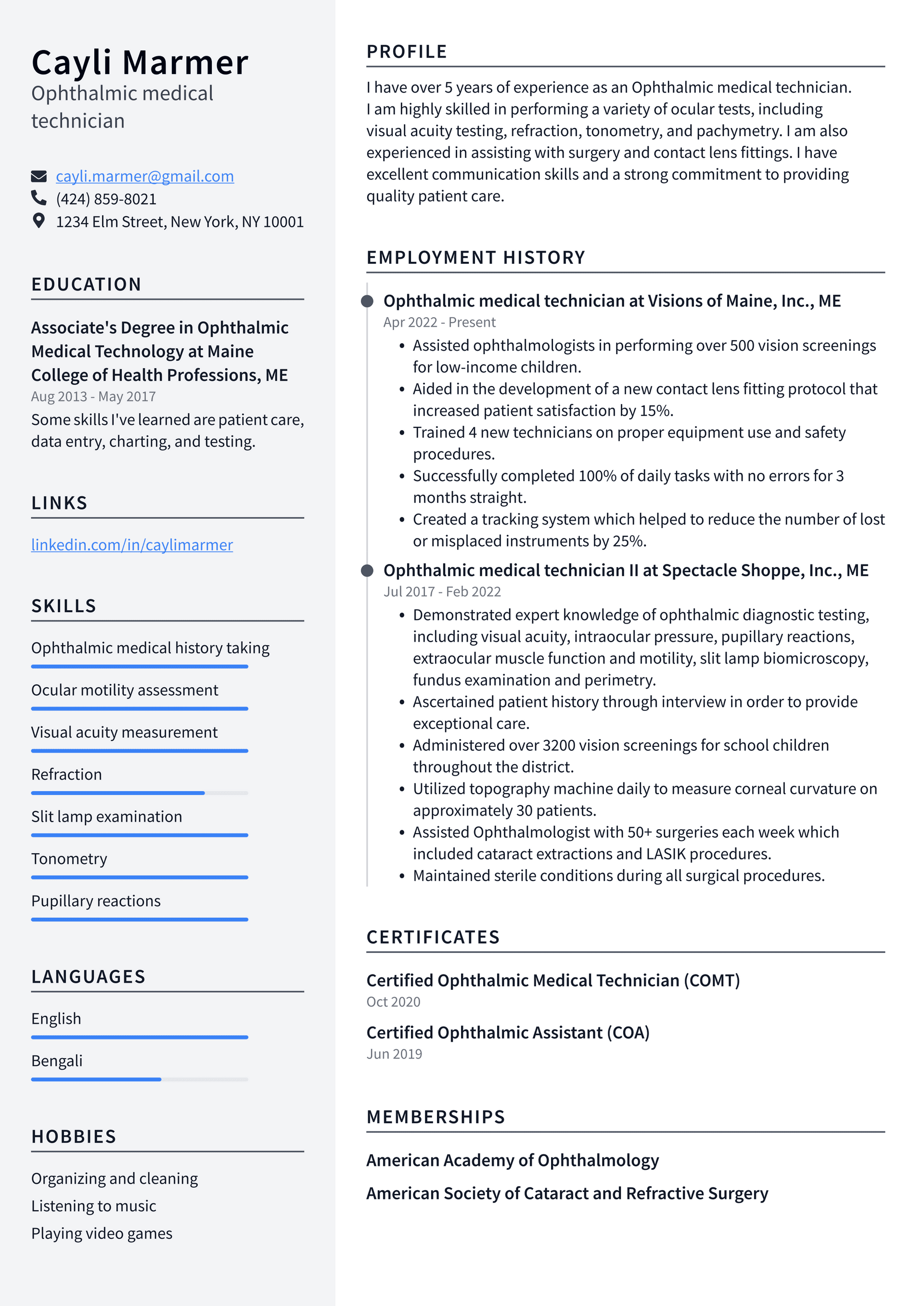 Optometrist Resume Example and Writing Guide - ResumeLawyer