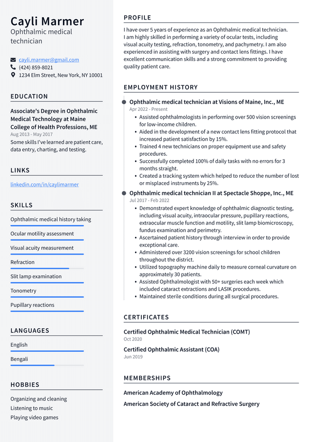 Optometrist Resume Example and Writing Guide - ResumeLawyer