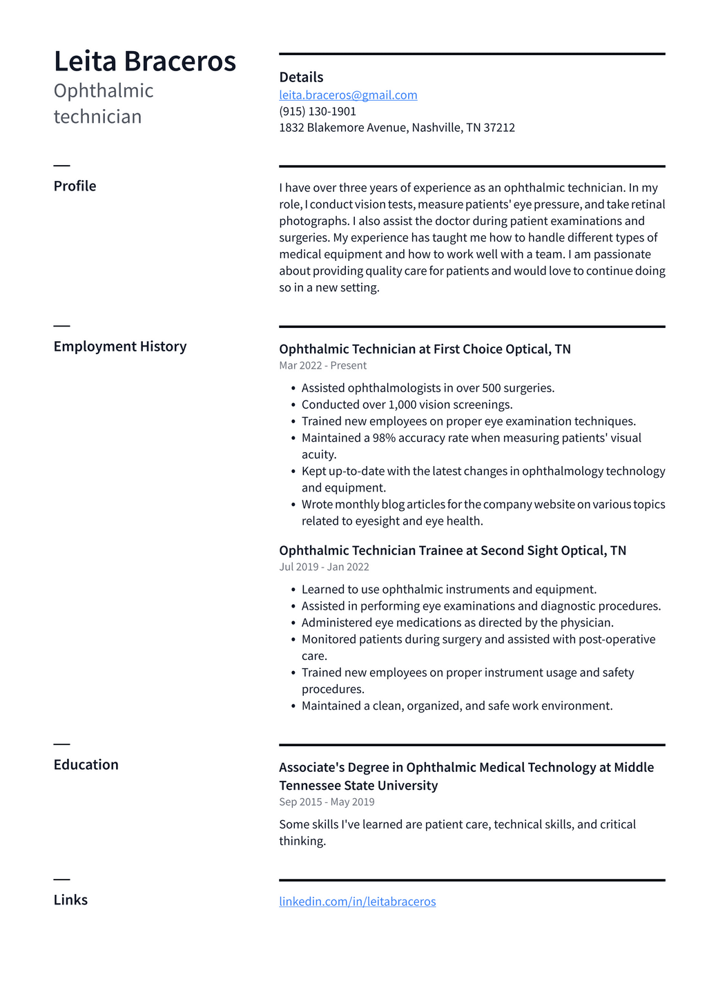 Optometrist Resume Example and Writing Guide - ResumeLawyer