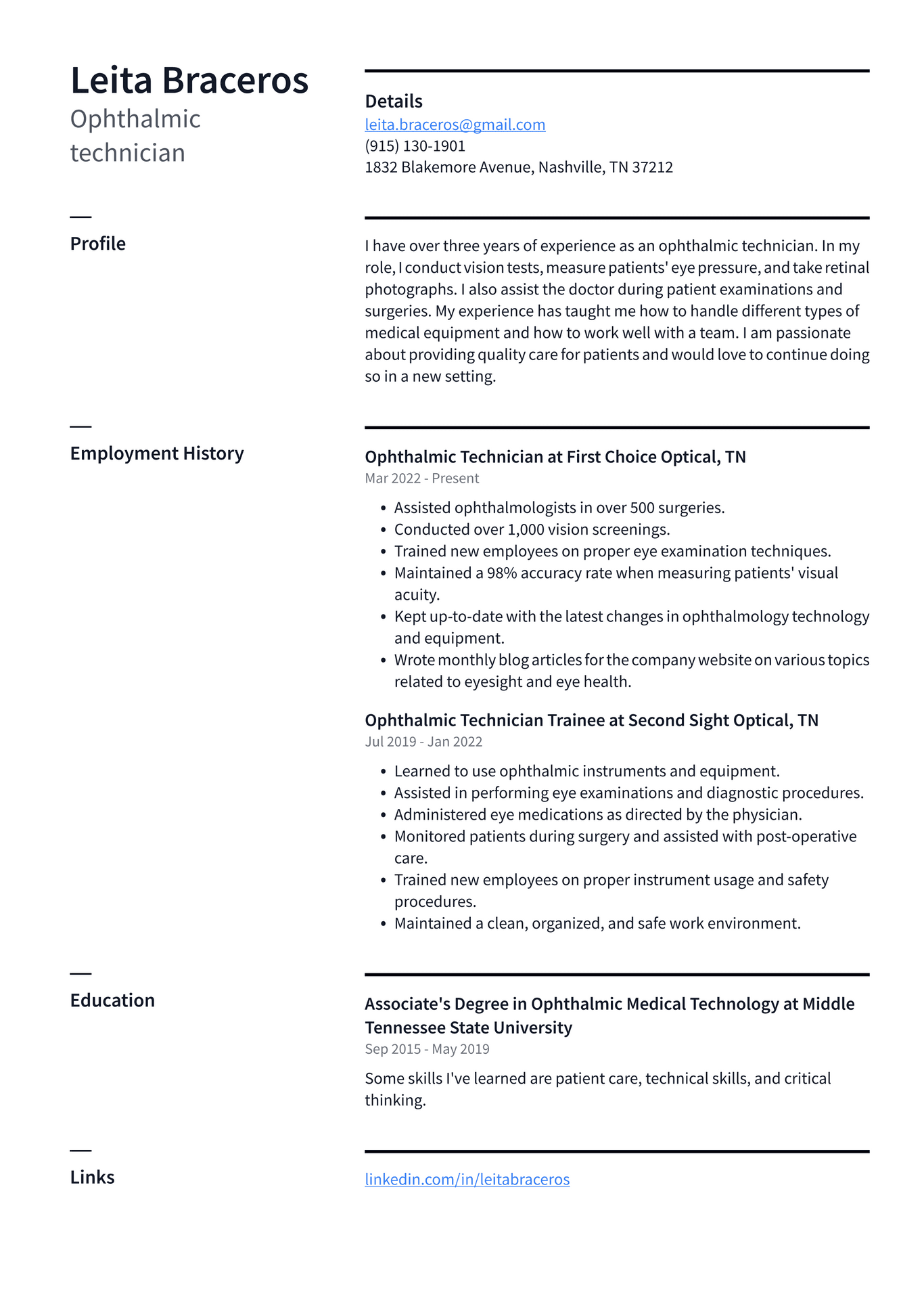 Optometrist Resume Example and Writing Guide - ResumeLawyer