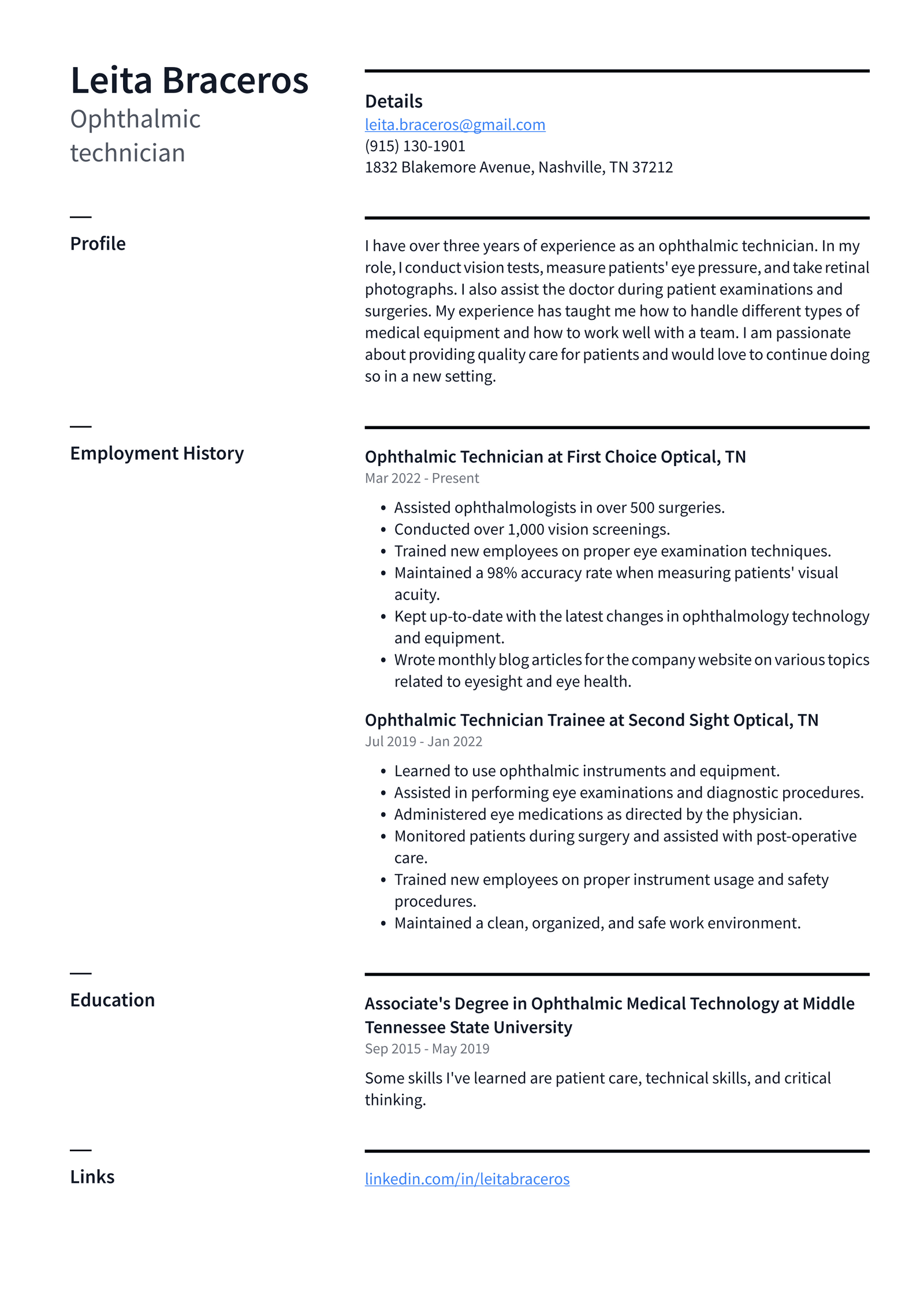 Optometrist Resume Example and Writing Guide - ResumeLawyer