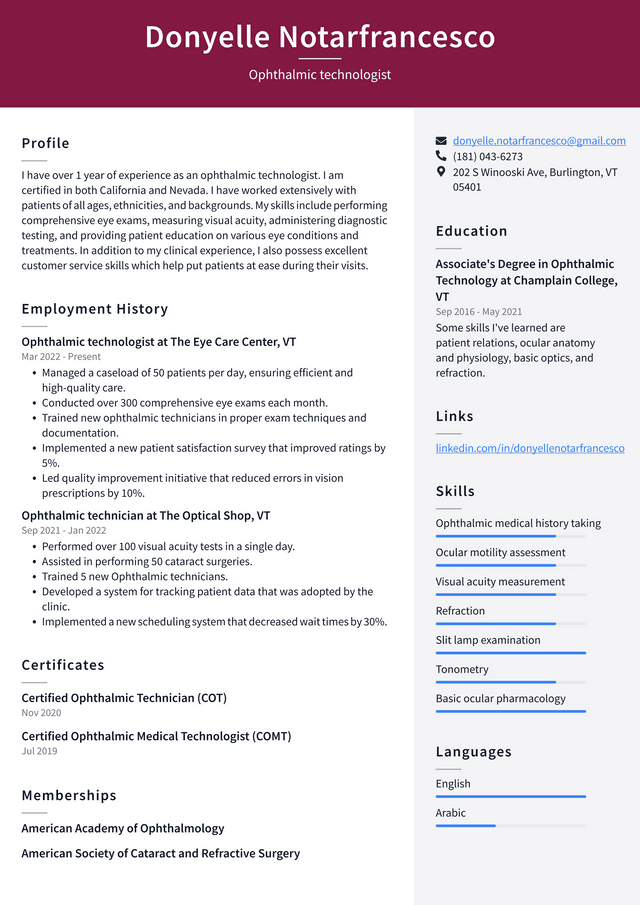 Optometrist Resume Example and Writing Guide - ResumeLawyer