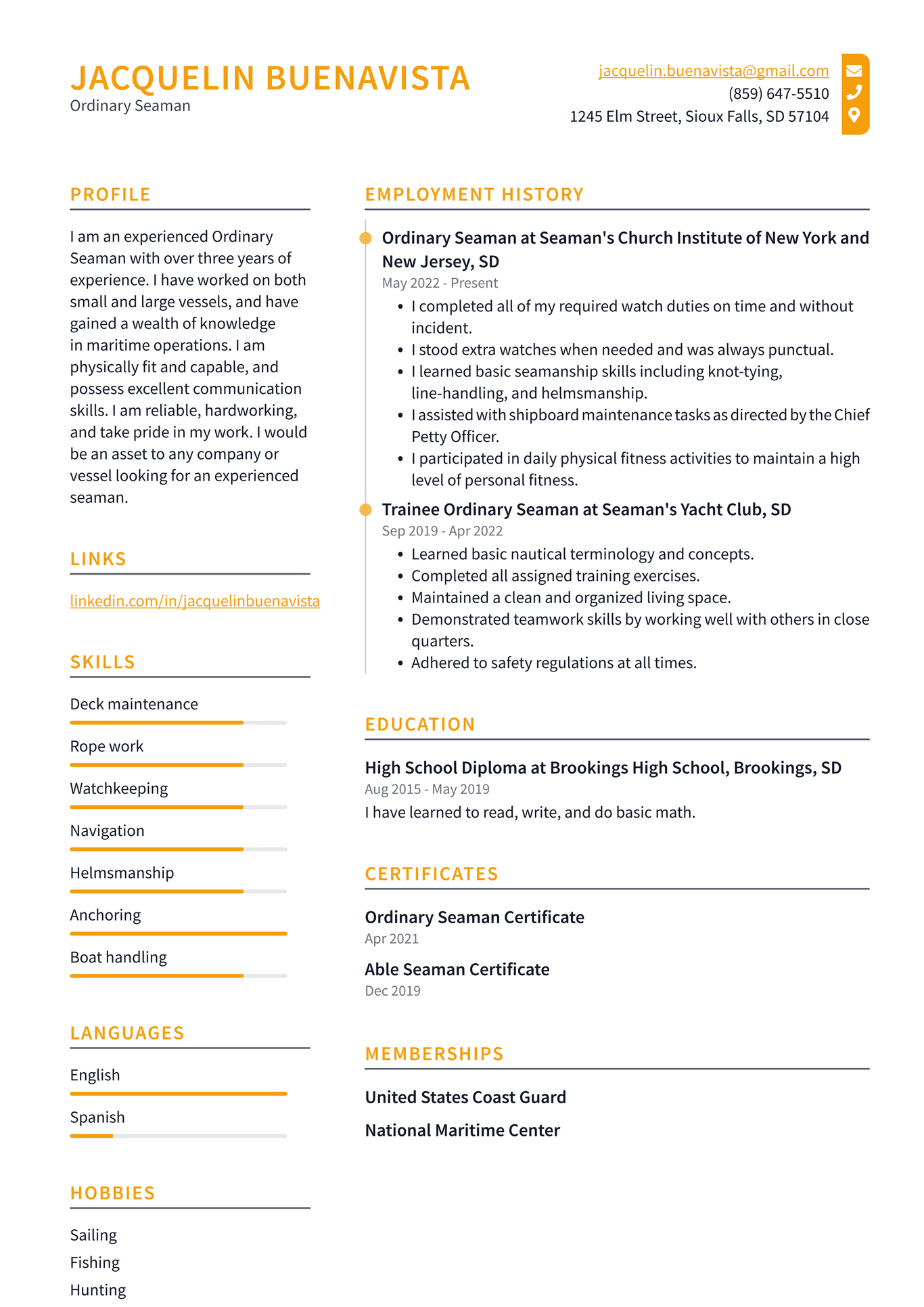 Seaman Resume Example and Writing Guide - ResumeLawyer