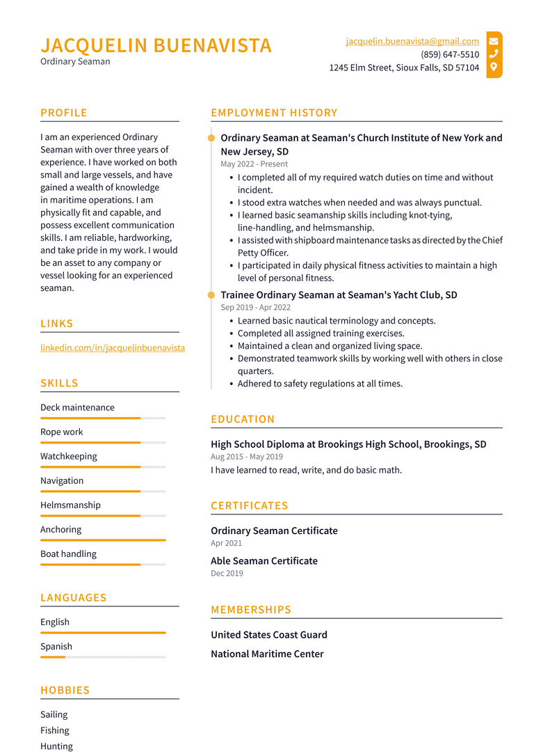Seaman Resume Example and Writing Guide - ResumeLawyer