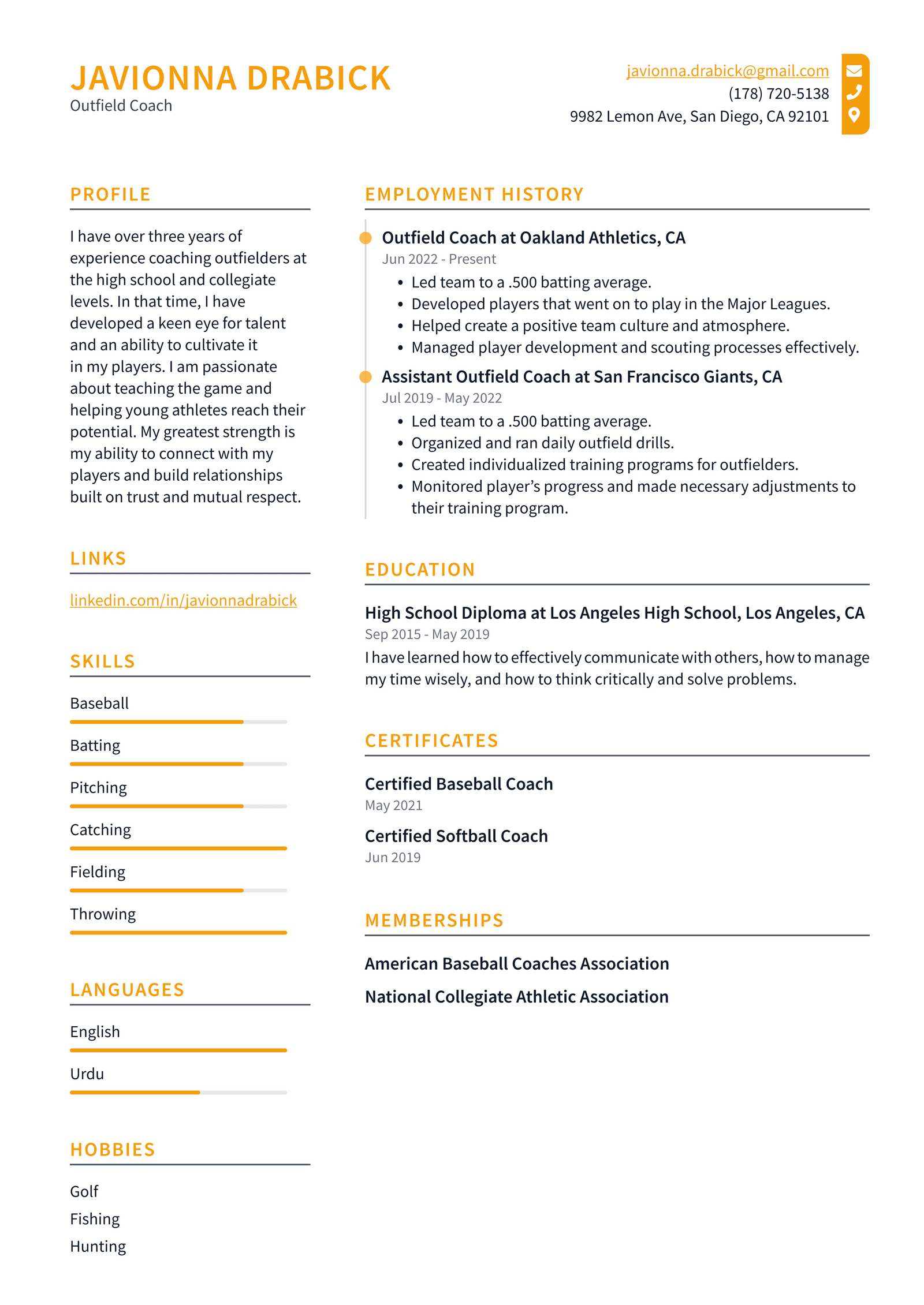 Baseball Coach Resume Example and Writing Guide - ResumeLawyer