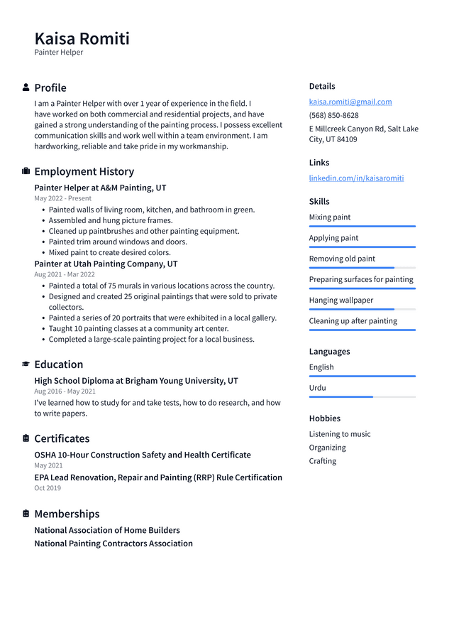 Painter Resume Example and Writing Guide - ResumeLawyer