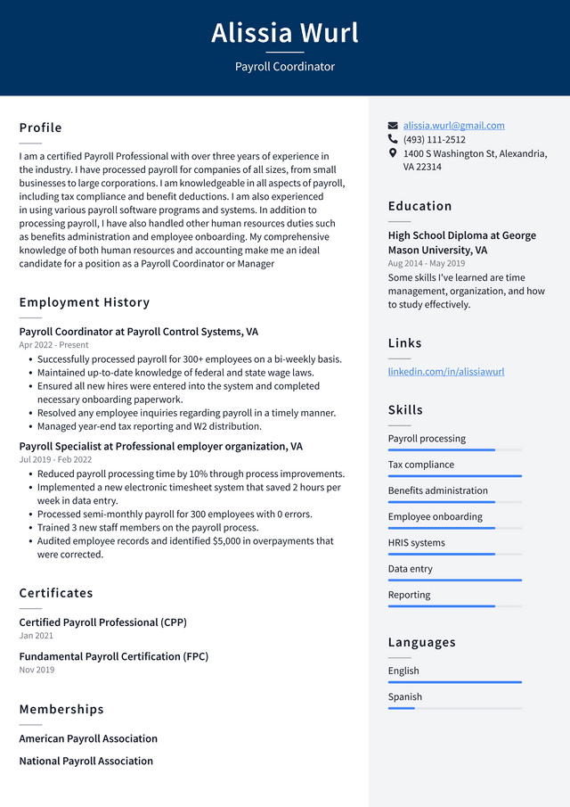 Payroll Manager Resume Example and Writing Guide - ResumeLawyer
