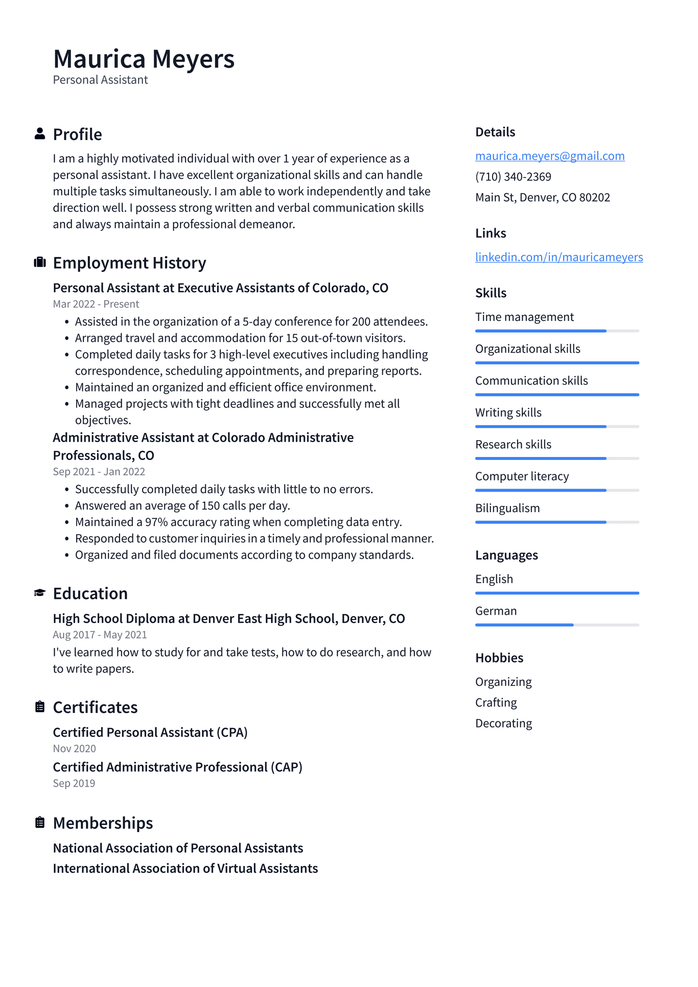 Personal Assistant Resume Example and Writing Guide - ResumeLawyer