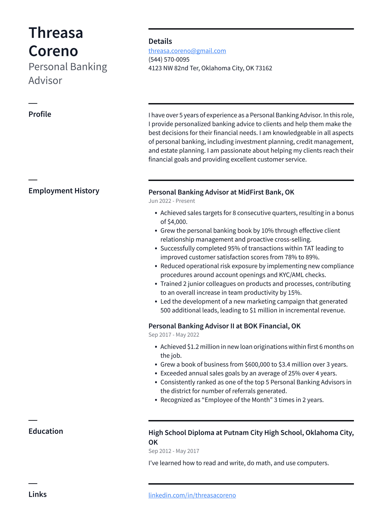 Personal Banker Resume Example and Writing Guide - ResumeLawyer