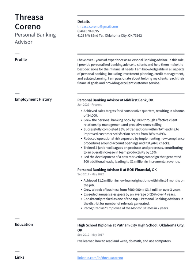 Personal Banker Resume Example and Writing Guide - ResumeLawyer