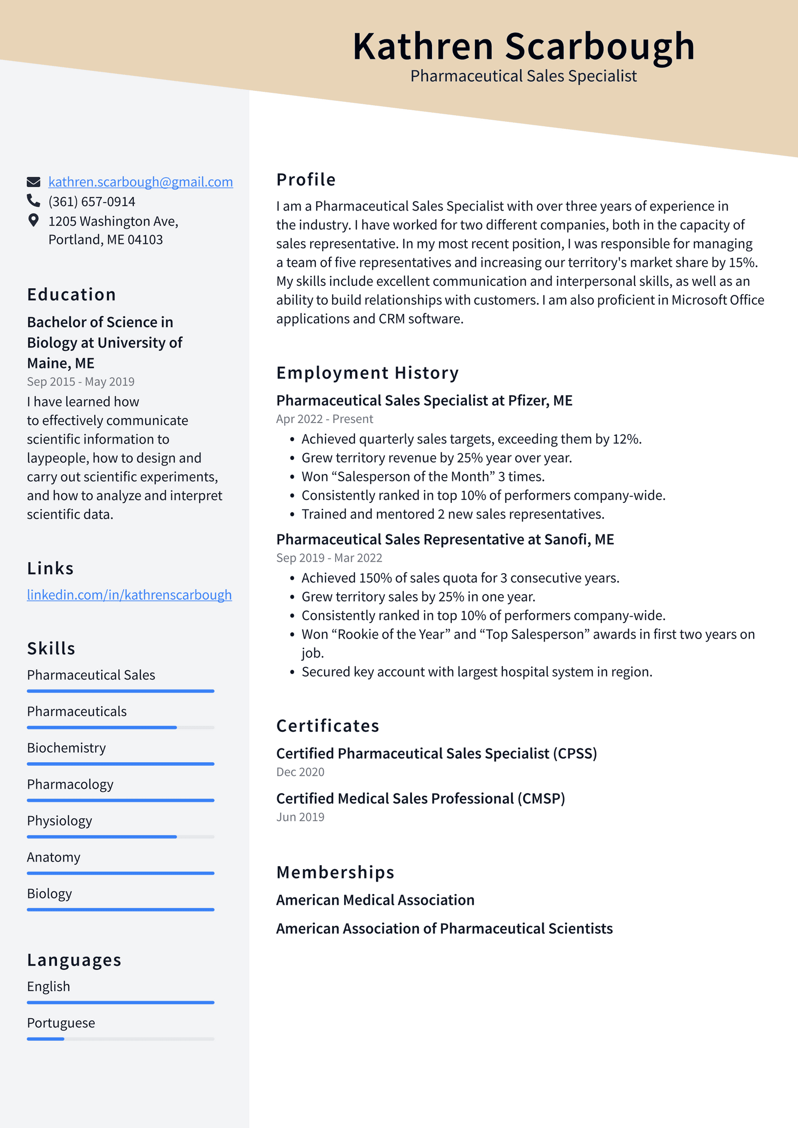 Pharmaceutical Sales Representative Resume Example and Writing Guide