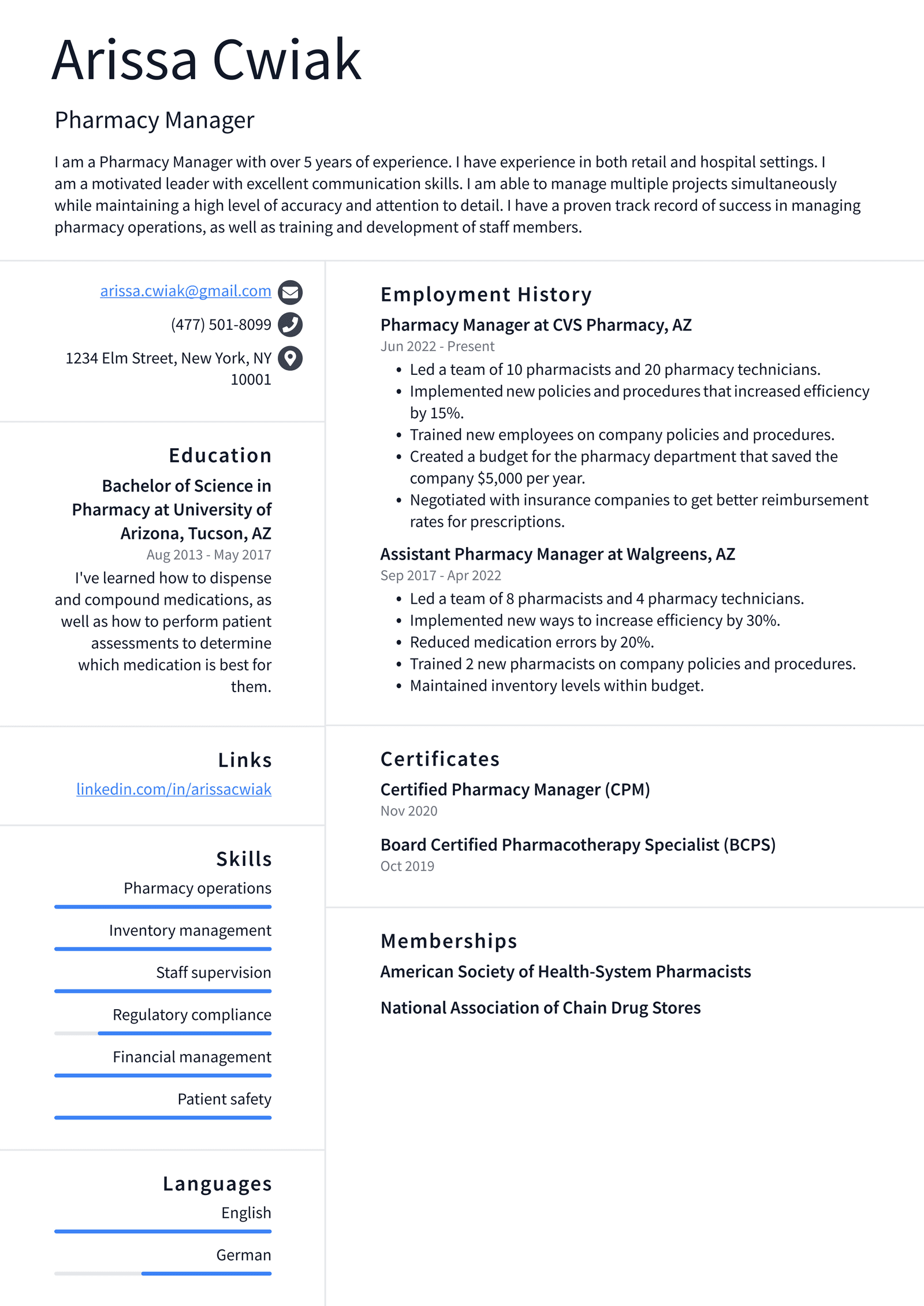 Pharmacist Resume Example and Writing Guide - ResumeLawyer