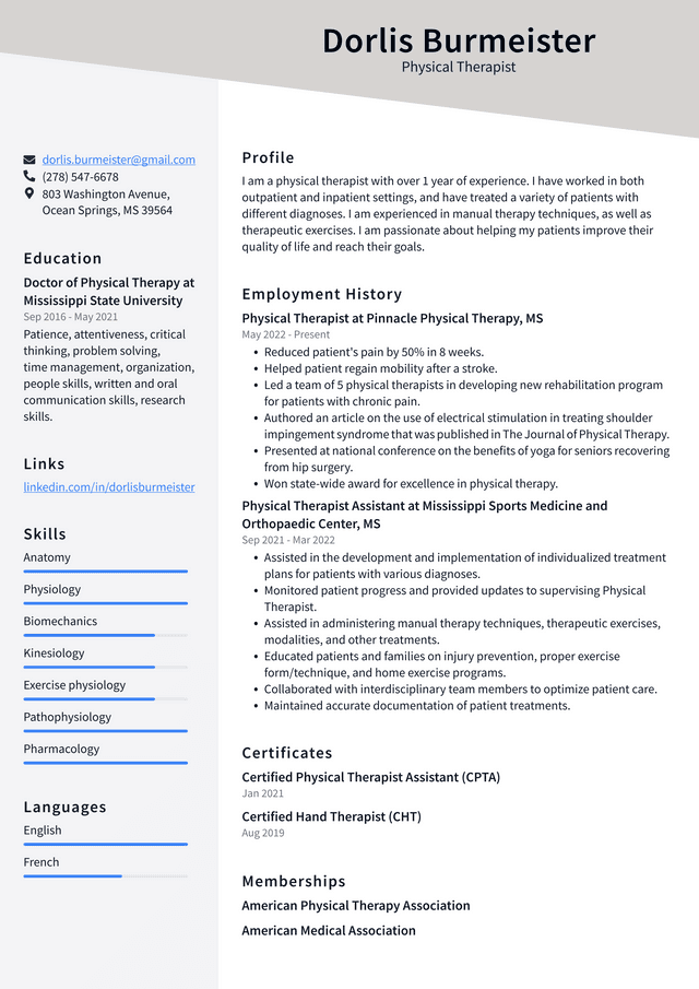 Occupational Therapist Resume Example and Writing Guide