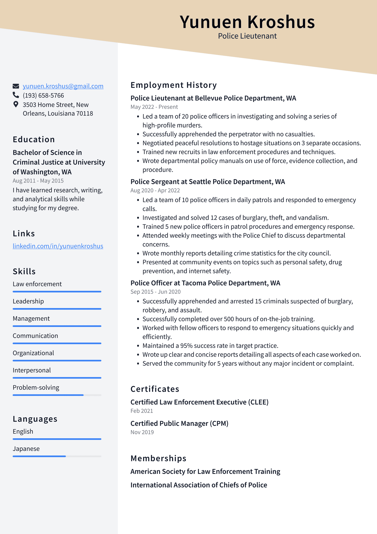 Police Officer Resume Example and Writing Guide - ResumeLawyer
