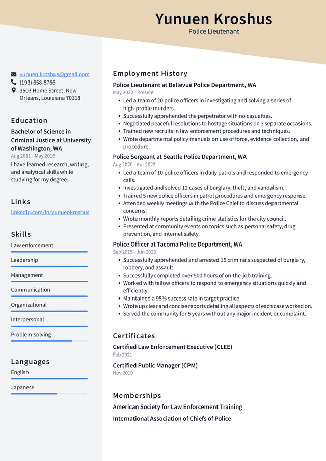 Police Officer Resume Example and Writing Guide - ResumeLawyer