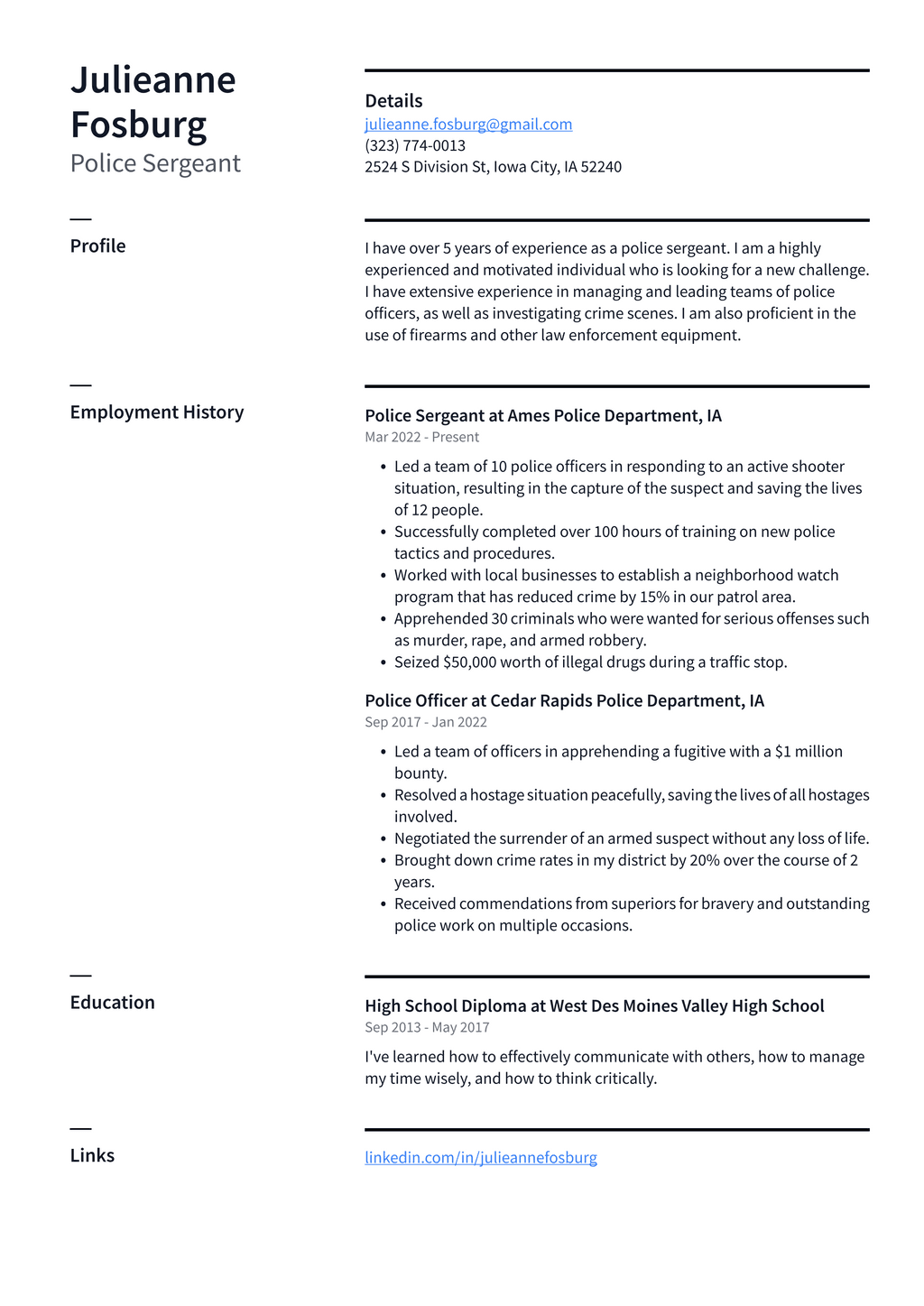 Police Officer Resume Example and Writing Guide - ResumeLawyer