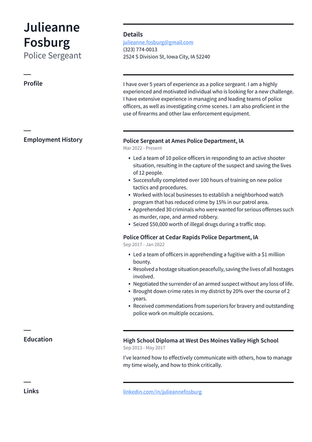 Police Officer Resume Example and Writing Guide - ResumeLawyer