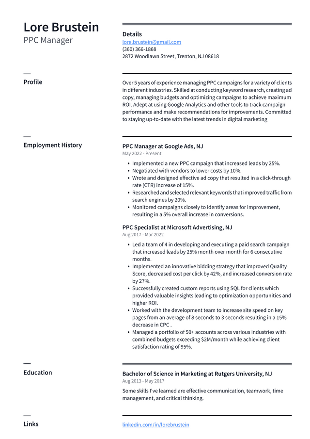 Digital Marketing Manager Resume Example and Writing Guide