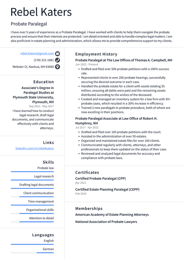 Paralegal Resume Example and Writing Guide - ResumeLawyer
