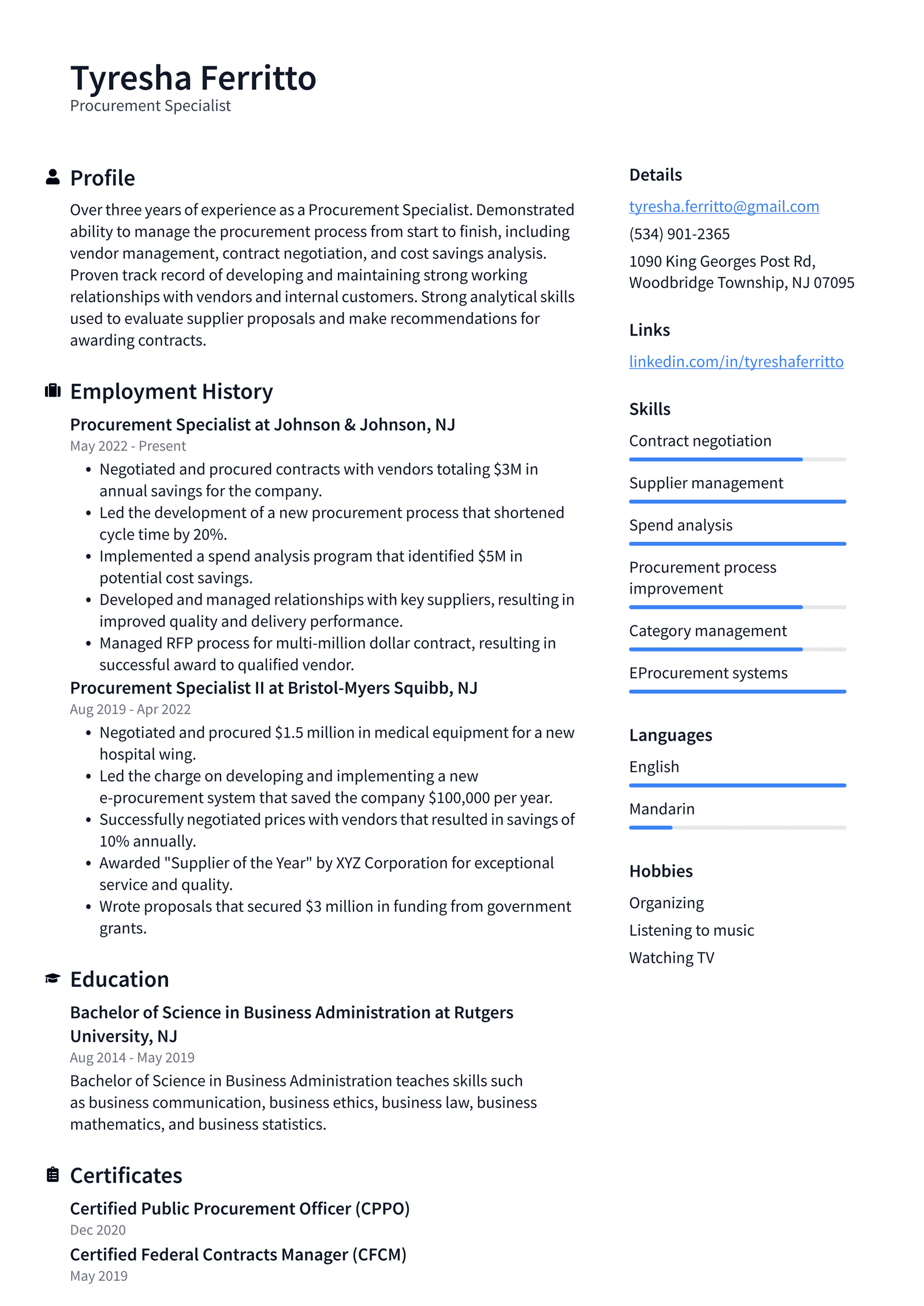 Procurement Manager Resume Example and Writing Guide