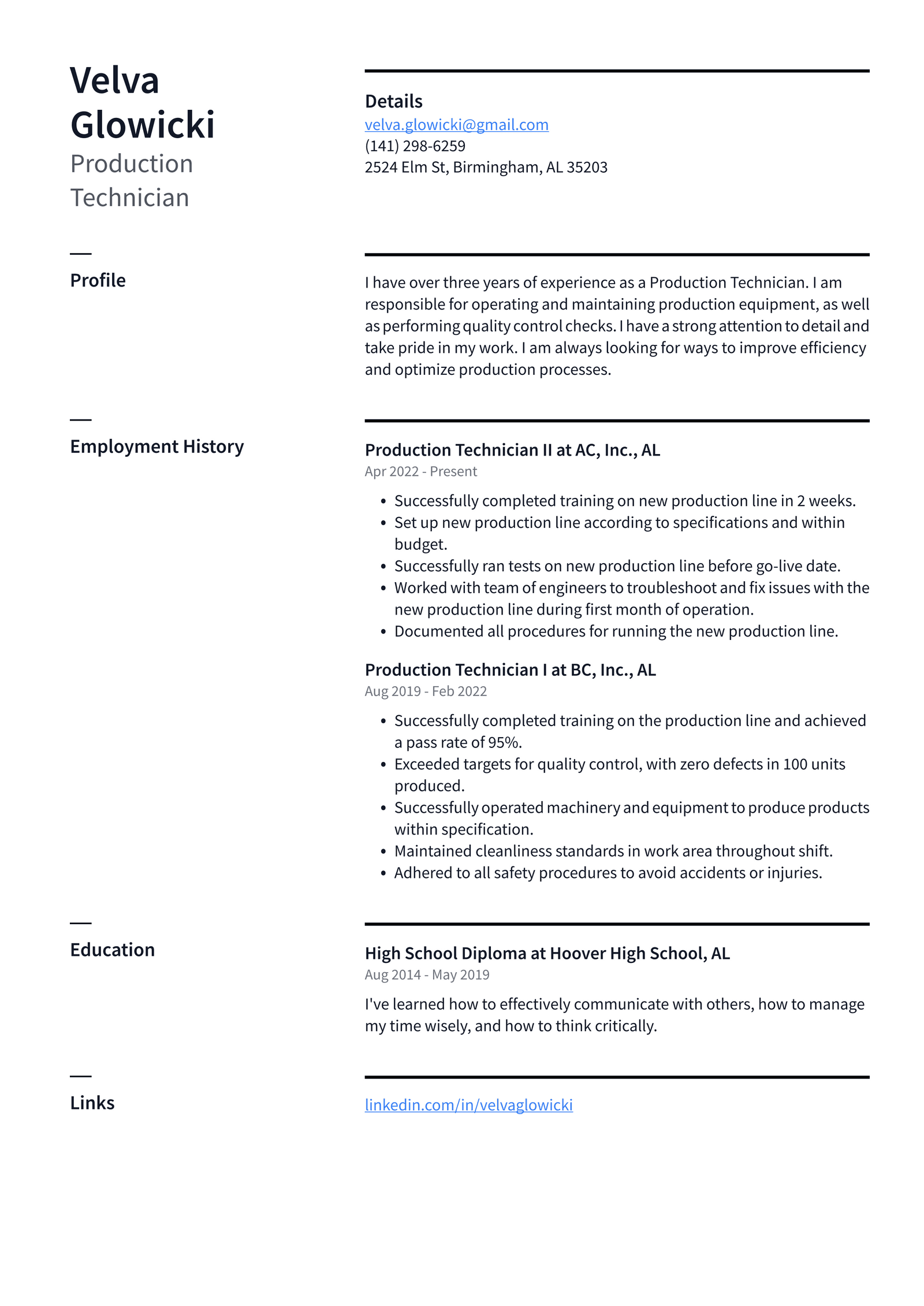Production Worker Resume Example and Writing Guide - ResumeLawyer