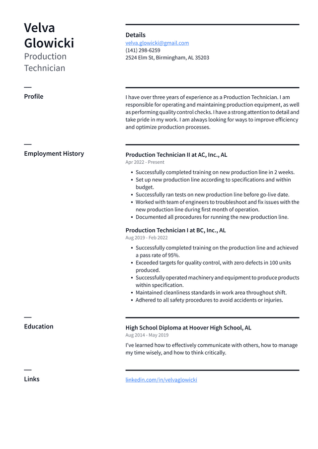 Production Worker Resume Example and Writing Guide - ResumeLawyer