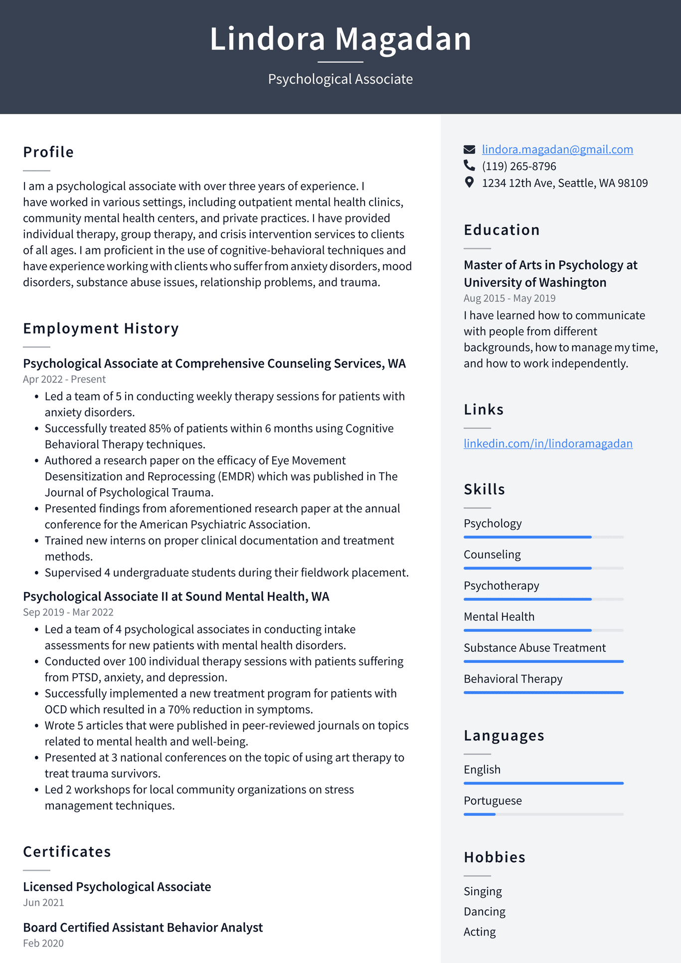Psychologist Resume Example and Writing Guide - ResumeLawyer