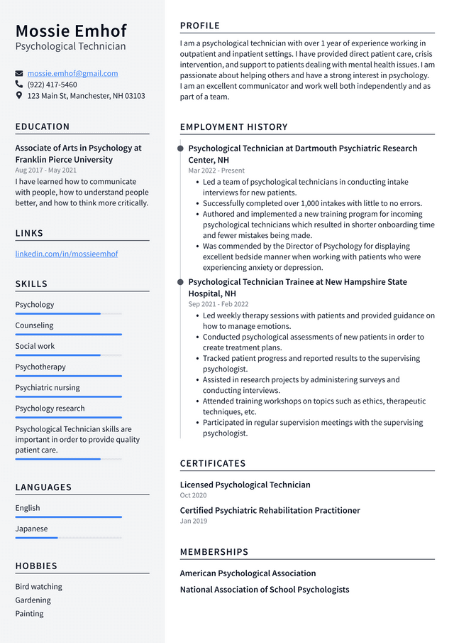 Psychologist Resume Example and Writing Guide - ResumeLawyer