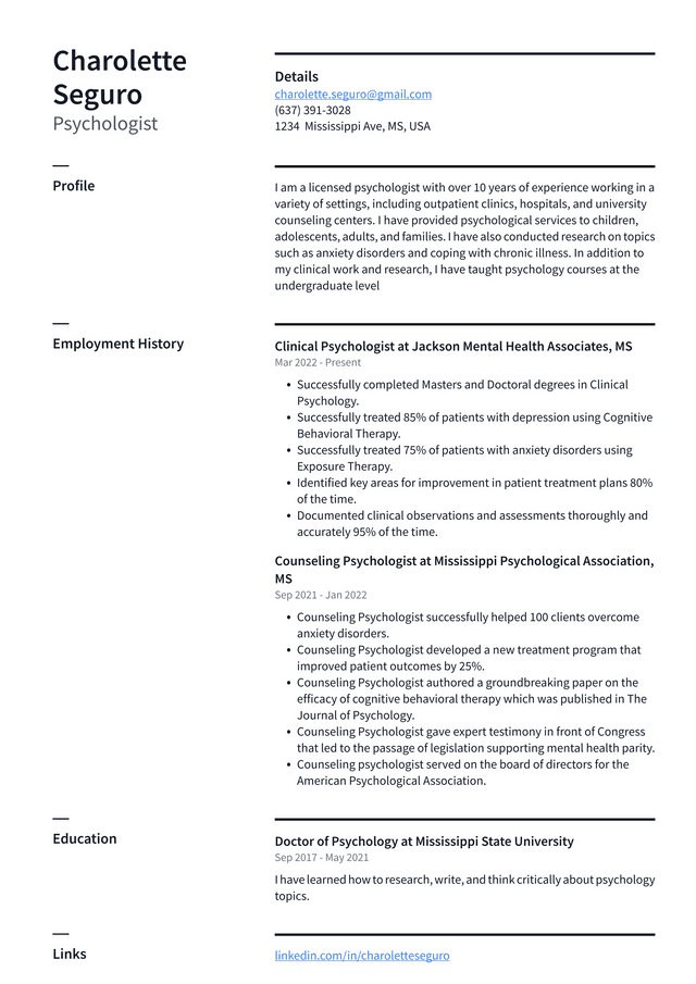 Behavioral Therapist Resume Example and Writing Guide