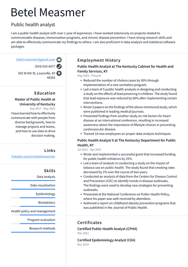 Epidemiologist Resume Example and Writing Guide - ResumeLawyer