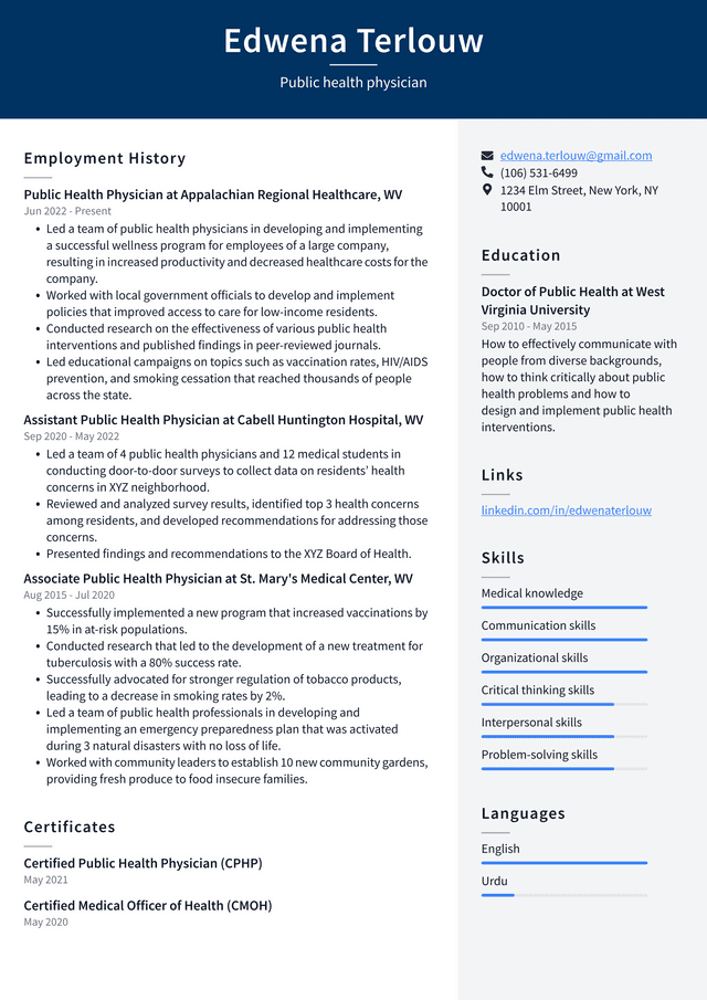 Epidemiologist Resume Example and Writing Guide - ResumeLawyer