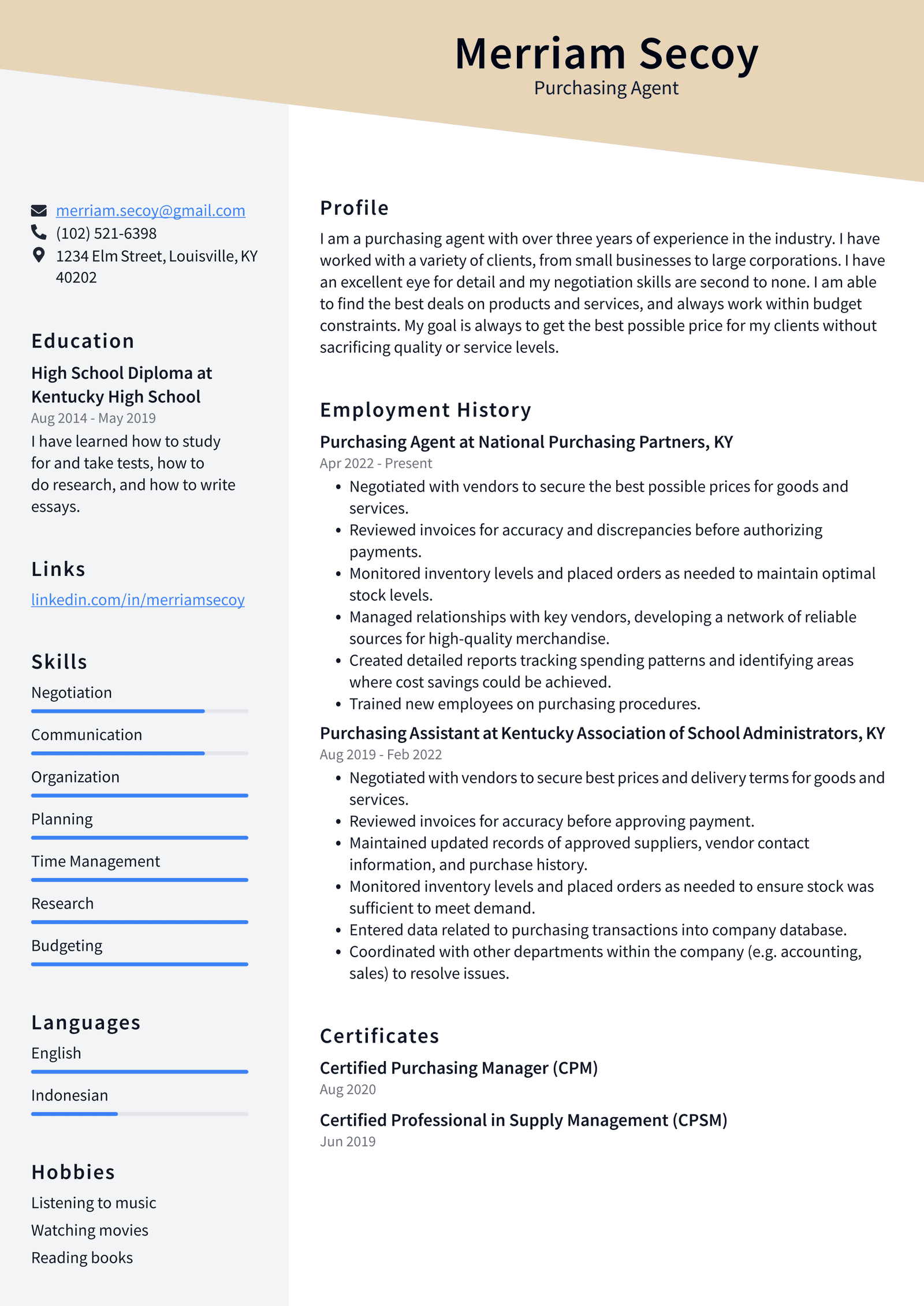 Procurement Manager Resume Example and Writing Guide