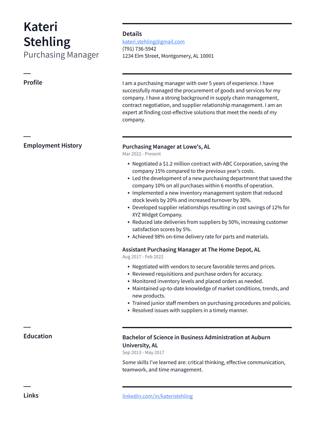 Procurement Manager Resume Example and Writing Guide