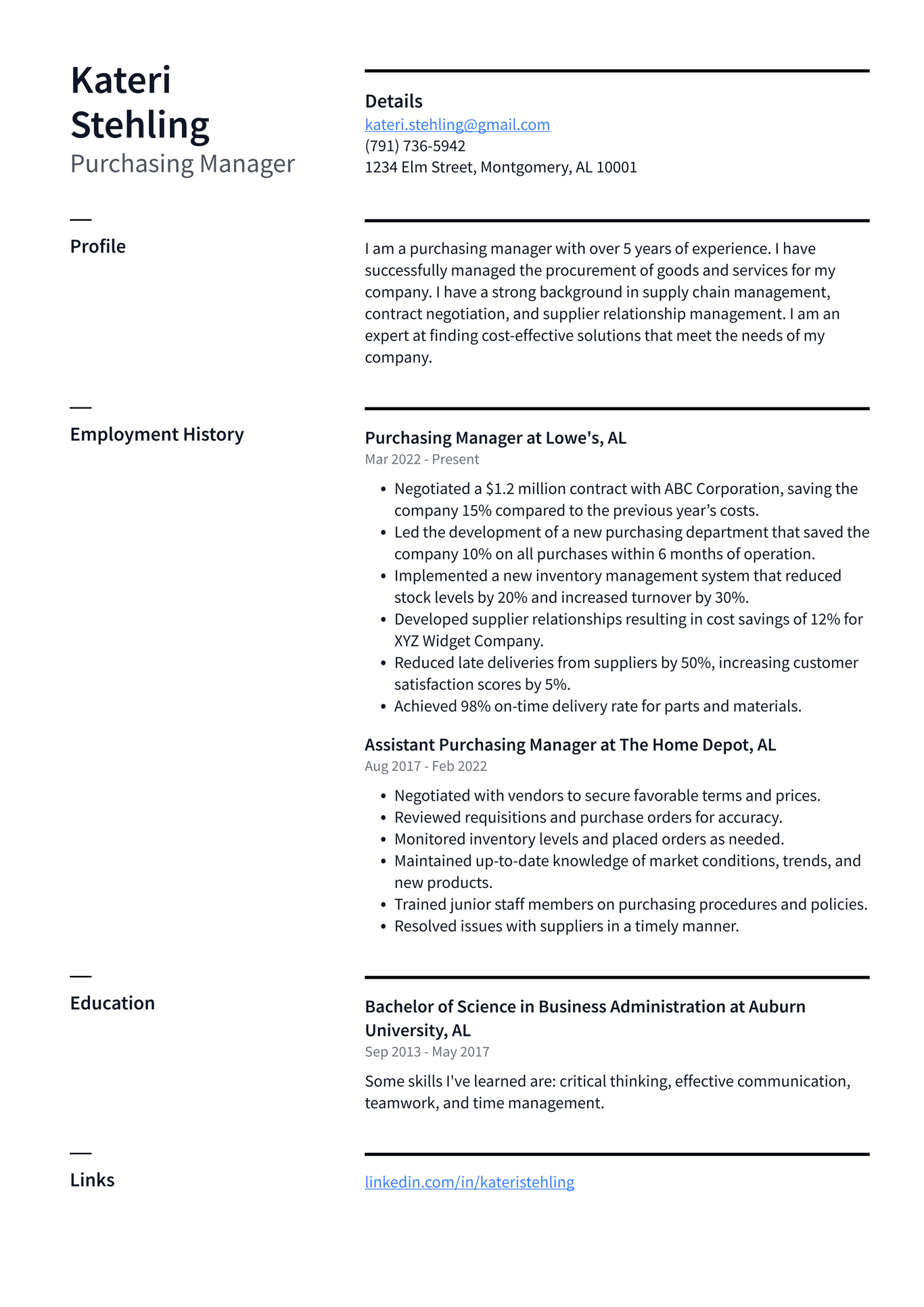 Procurement Manager Resume Example and Writing Guide