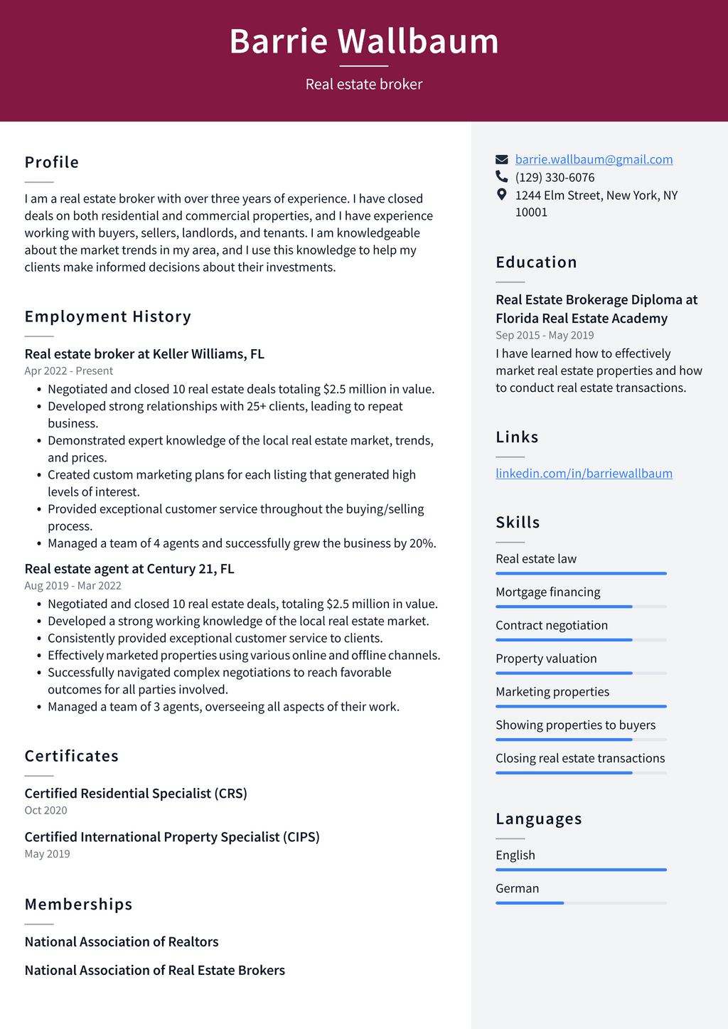 Realtor Resume Example and Writing Guide - ResumeLawyer