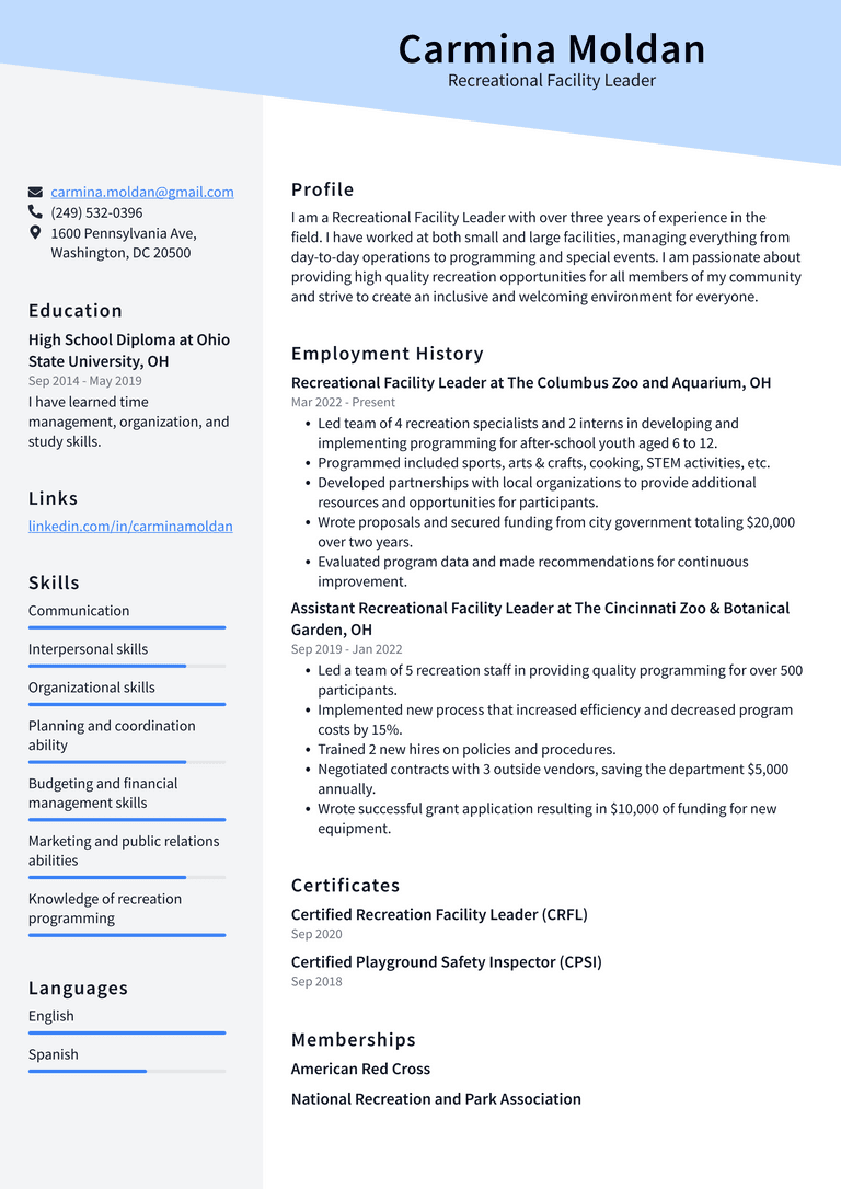 Recreational Facility Attendant Resume Example and Writing Guide