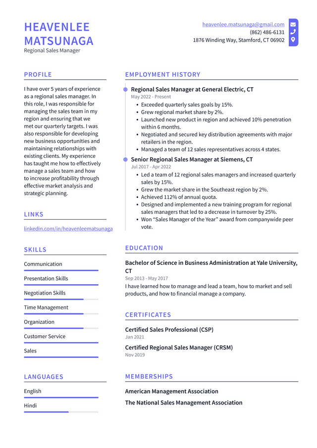 Field Sales Professional Resume Example and Writing Guide