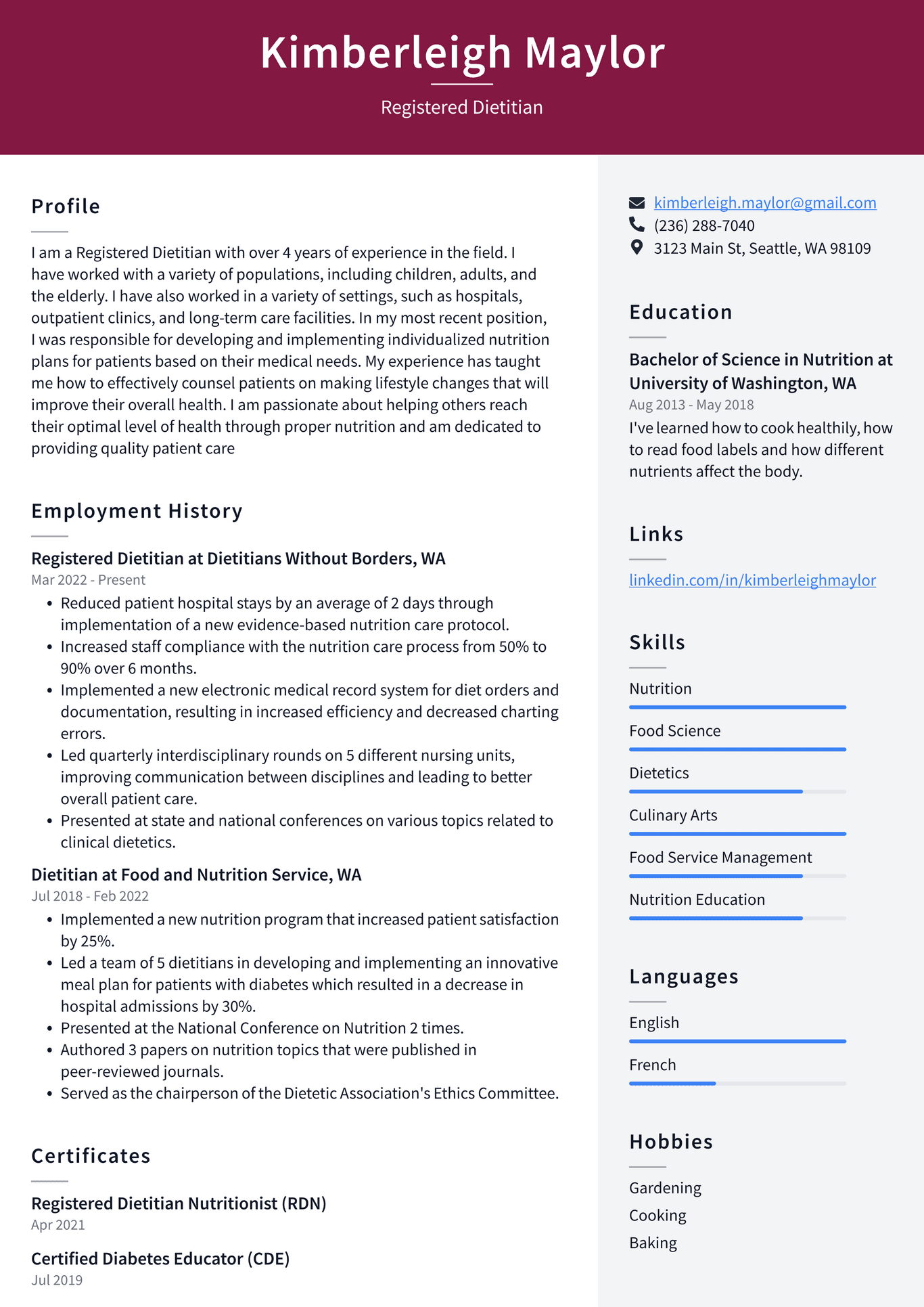 Nutritionist Resume Example and Writing Guide - ResumeLawyer
