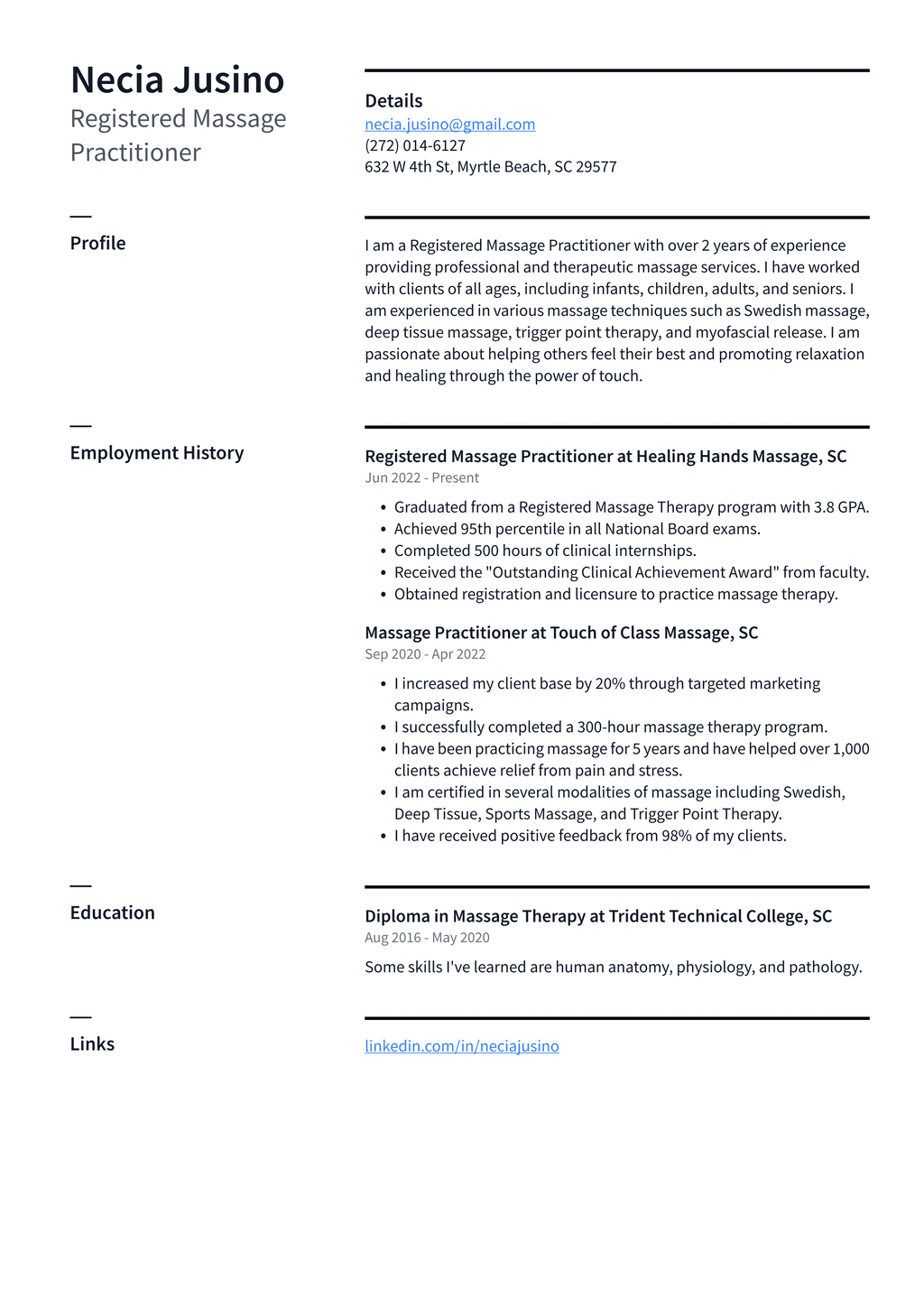 Massage Therapist Resume Example and Writing Guide - ResumeLawyer