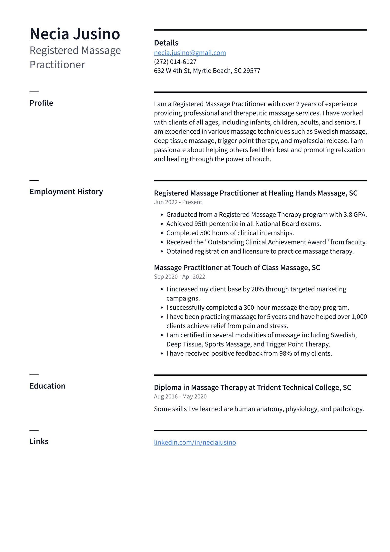 Massage Therapist Resume Example And Writing Guide Resumelawyer