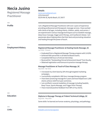 Massage Therapist Resume Example and Writing Guide - ResumeLawyer