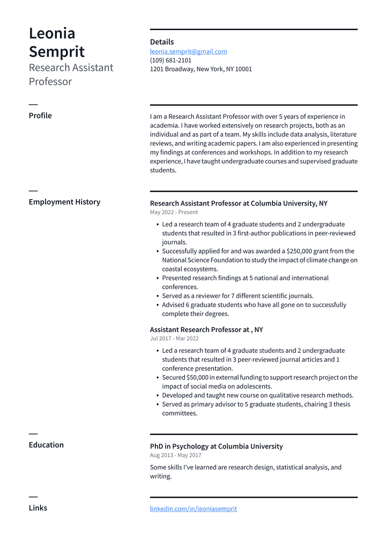 Research Assistant Resume Example and Writing Guide - ResumeLawyer