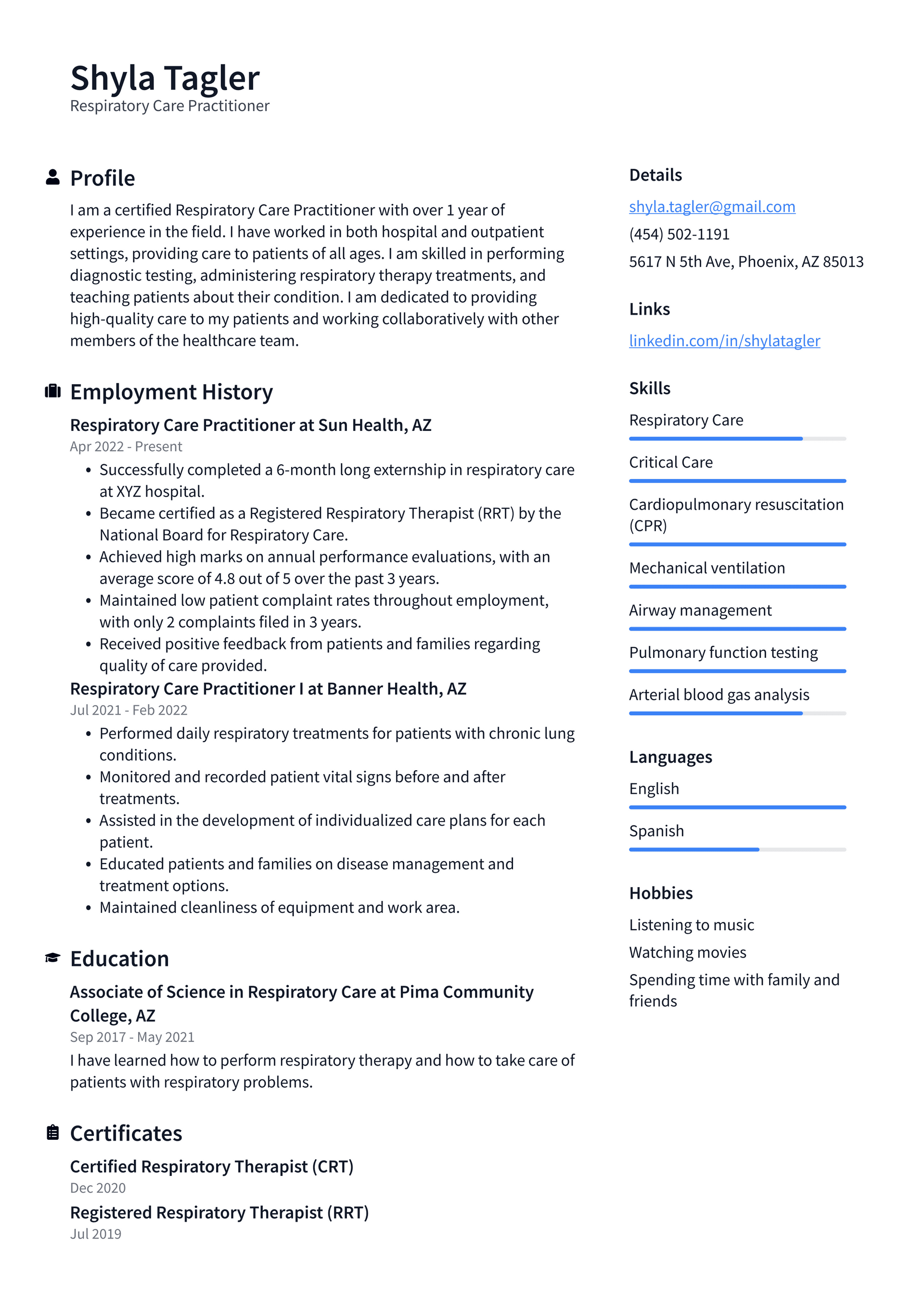 Respiratory Therapist Resume Example and Writing Guide