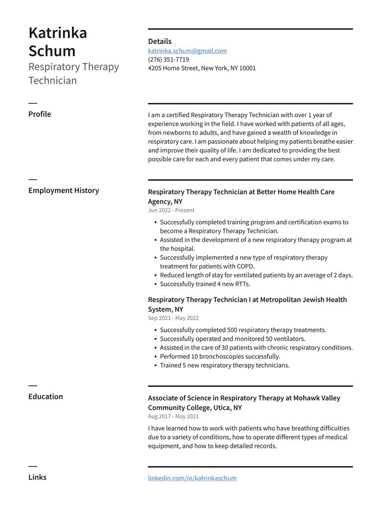 Respiratory Therapist Resume Example and Writing Guide