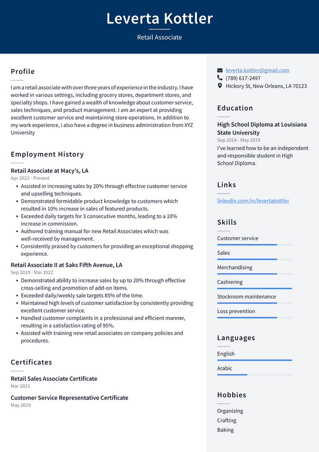 Retail Resume Example and Writing Guide - ResumeLawyer