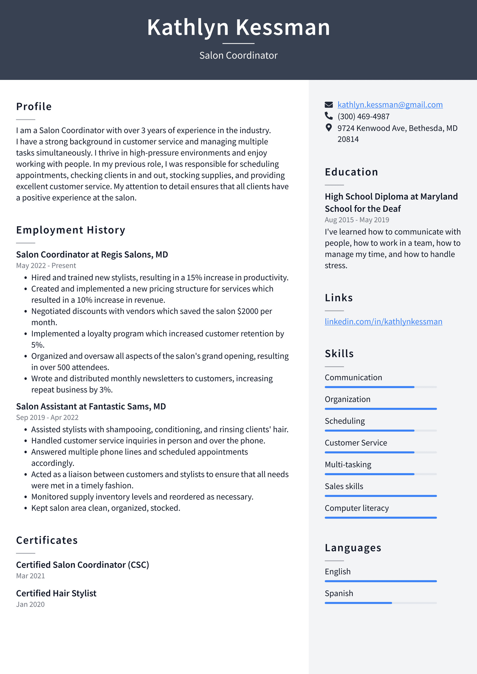 Salon Receptionist Resume Example and Writing Guide - ResumeLawyer
