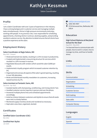Salon Receptionist Resume Example and Writing Guide - ResumeLawyer