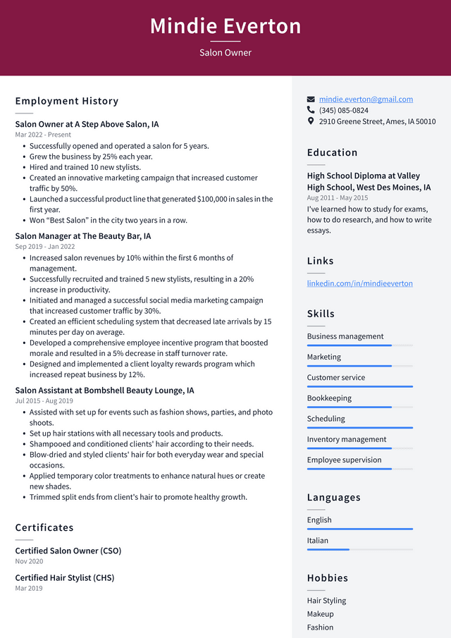 Hair Stylist Resume Example And Writing Guide - Resumelawyer