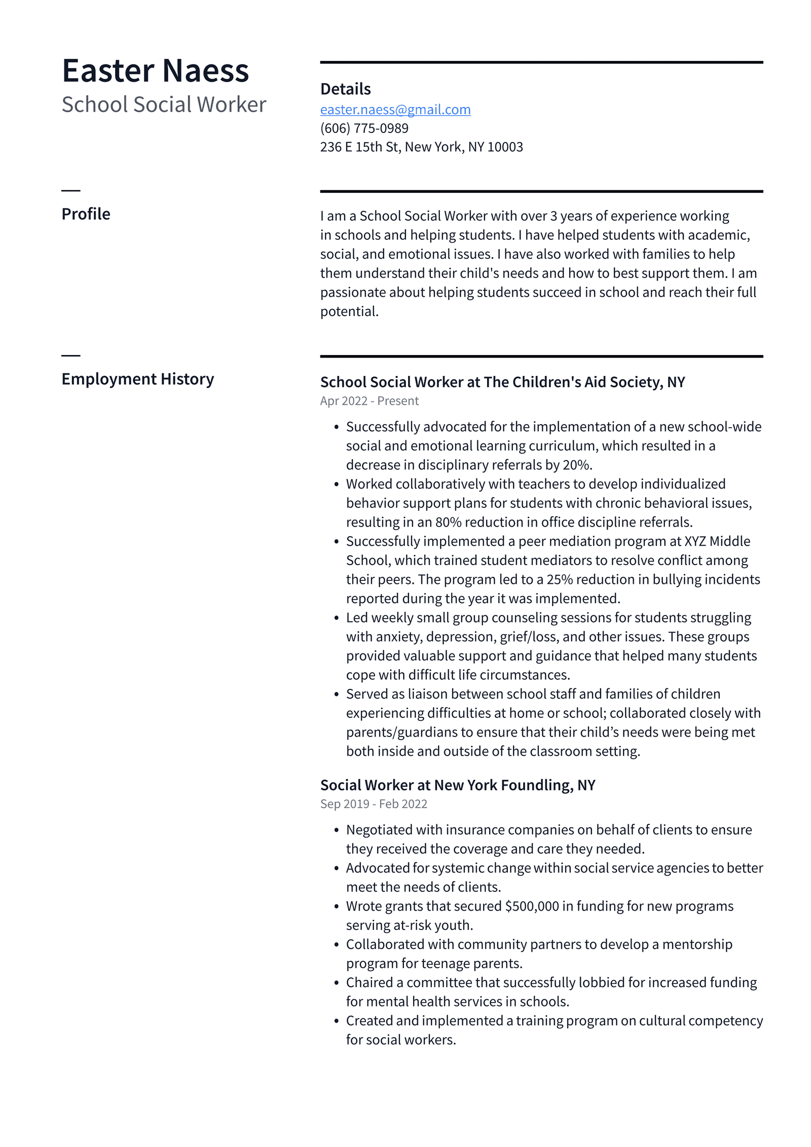 Social Work Resume Example and Writing Guide - ResumeLawyer